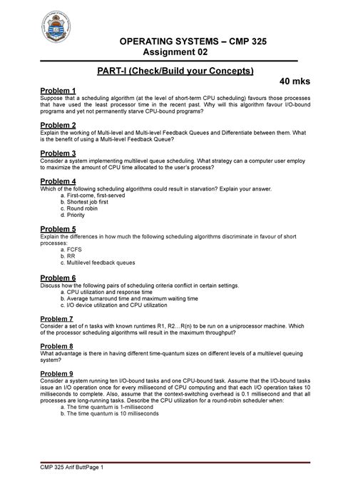 Scheduling Algorithms Assignment OPERATING SYSTEMS CMP Assignment PART I Studocu