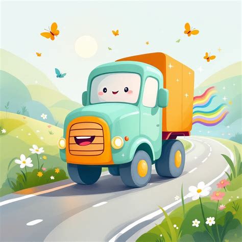 Free Happy Truck Adventure Image Truck Delivery Whimsical