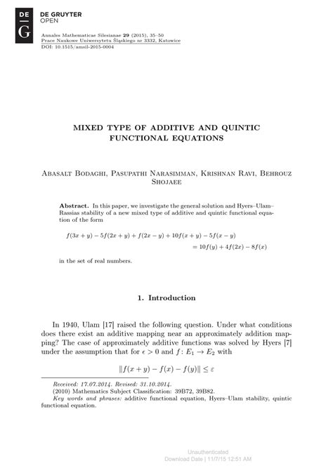 Pdf Mixed Type Of Additive And Quintic Functional Equations