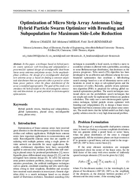 Pdf Optimization Of Micro Strip Array Antennas Using Hybrid Particle Swarm Optimizer With