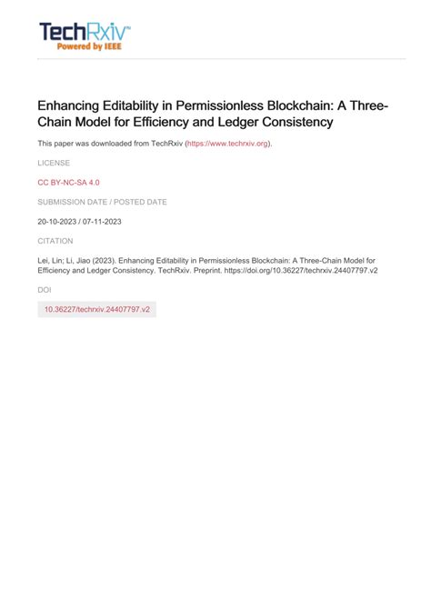 Pdf Enhancing Editability In Permissionless Blockchain A Three Chain Model For Efficiency And