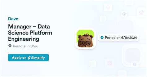 Manager Data Science Platform Engineering Dave Simplify Jobs