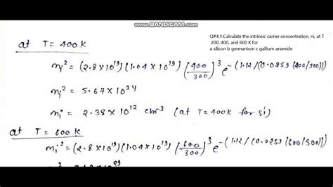 Calculate the intrinsic carrier concentration, ni, at T 200, 400, and 600 K for Si, Ge and As ...
