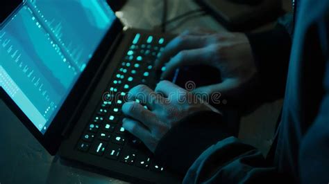 Generative Ai Close Up Man Hand Typing Keyboard On Laptop In Darkness Operating Room Cyber