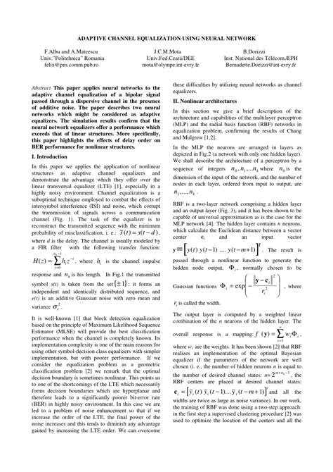 PDF Adaptive Channel Equalization Using Neural Network