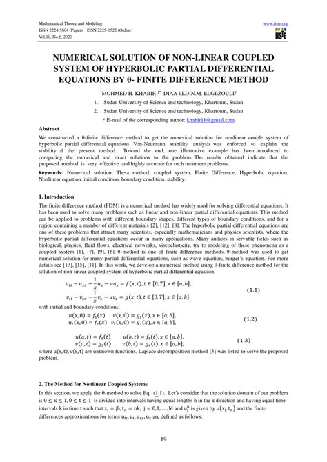 Pdf Numerical Solution Of Non Linear Coupled System Of Hyperbolic Partial Differential