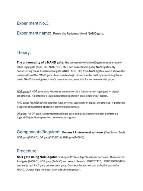Experiment No 3 Pdf Logic Gate Digital Electronics