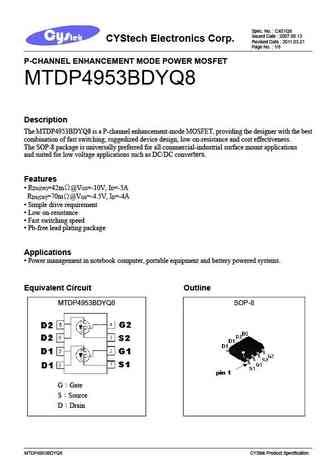 4953 Datasheet Mosfet P Ch 30v 53a Full Specification With Pinout