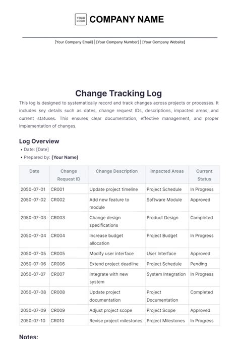 Free Document Log Format Template To Edit Online