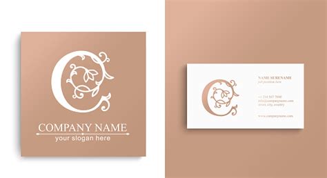 프리미엄 벡터 C 로고 몬노그램 레터링 및 명함 장미의 섬세한 우아한 꽃 무늬 엘리트 회사를 브랜딩하기 위한 개인 로고 또는 사인 벡터 디자인 0명에 대한 스톡 벡터 아트