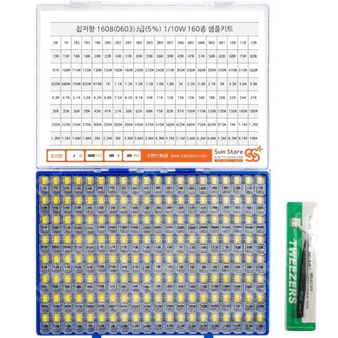 칩저항키트16080603사이즈j급5160종100개입 엔지니어샘플키트 Rlc부품 수동소자