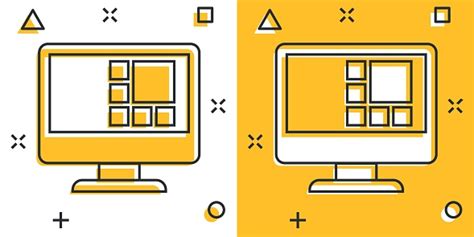 만화 스타일의 개인 용 컴퓨터 격리 된 배경에 데스크톱 Pc 만화 벡터 일러스트레이션 모니터 디스플레이 스플래시 효과 기호 비즈니스 개념 개성 개념에 대한 스톡 벡터 아트