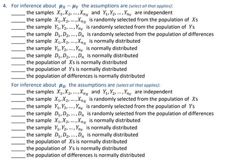 solved 4 for inference about μx−μy the assumptions are