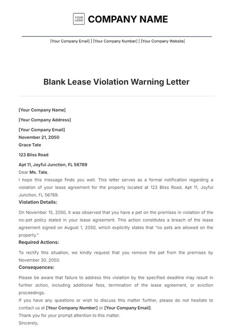 Free Blank Lease Violation Warning Letter Template To Edit Online