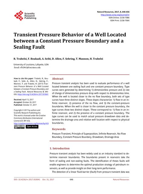 Pdf Transient Pressure Behavior Of A Well Located Between A Constant