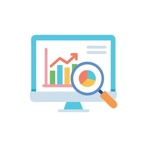 Computer Monitor Displaying Data Analysis With A Magnifying Glass Overlay 65410889 Vector Art At