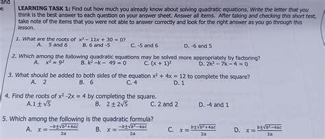 Solved And E Learning Task 1 Find Out How Much You Already Know About Solving Quadratic