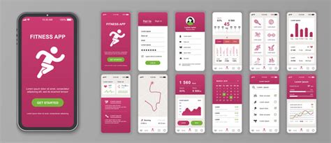 Fitness Mobile App Interface Screens Template Set Vector Image