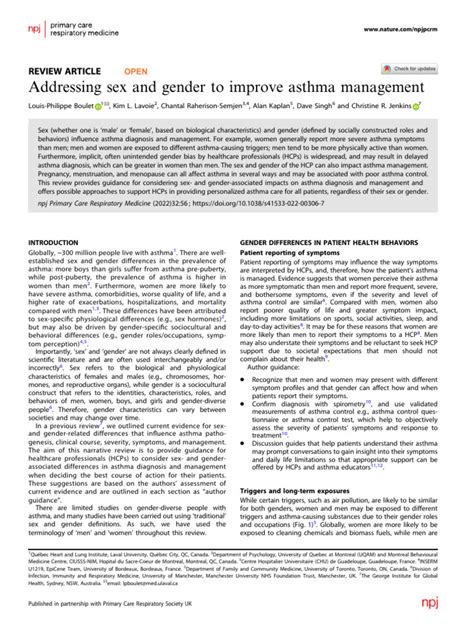 Addressing Sex And Gender To Improve Asthma Management Pdf Asthma
