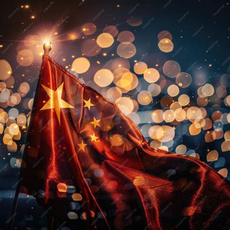 Premium Photo China Flag With Shiny Bokeh Light Background Chin Ai Generative