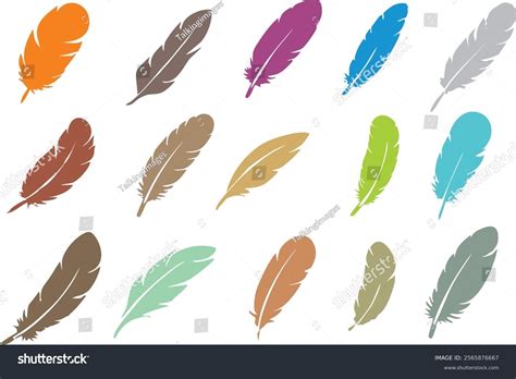 Decorative Feather Icons Set Colorful Hand Drawn Stock Vector Royalty Free 2565876667
