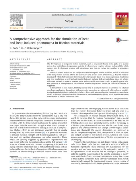 A Comprehensive Approach For The Simulation Of Heat And Heat Induced Phenomena In Friction