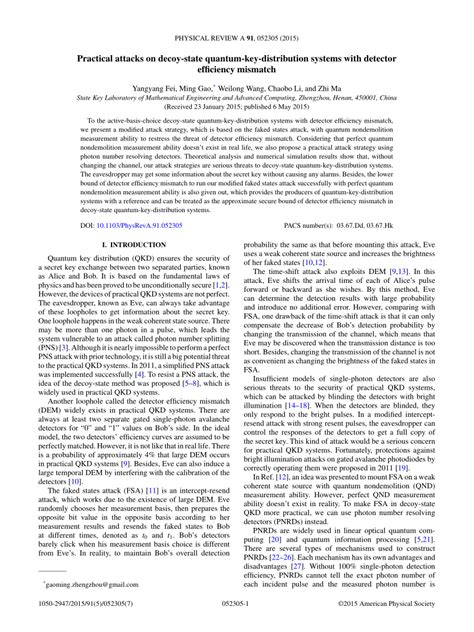 Pdf Practical Attacks On Decoy State Quantum Key Distribution Systems