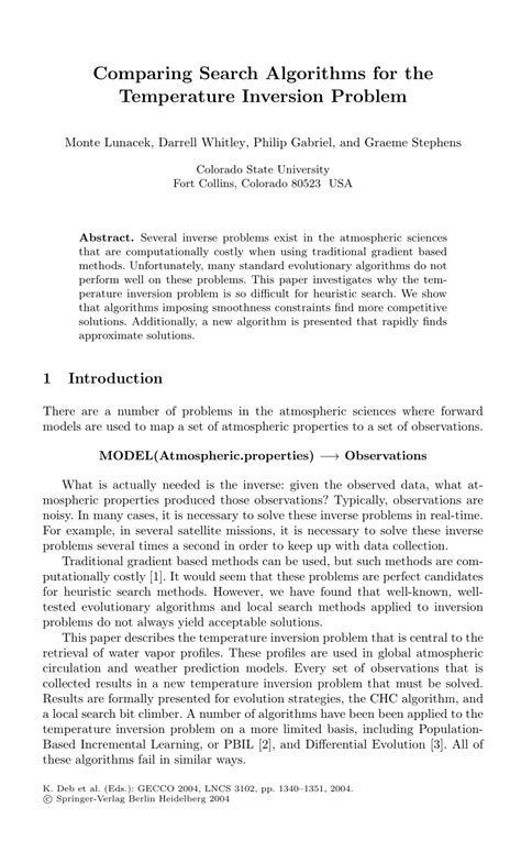Pdf Comparing Search Algorithms For The Temperature Inversion Problem