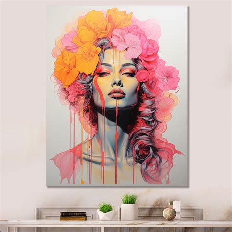 Winston Porter Vintage Iconic Portrait Pink Yellow Flower Woman