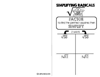 Simplifying Radicals And Operations Interactive Notebook Foldable By Amyilene