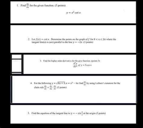solved 1 find dxdy for the given function 3 points