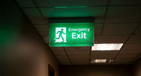 Illuminated Green Emergency Exit Sign Safety Escape Wayfinding Building Code Emergency Route A