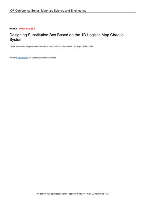 Pdf Designing Substitution Box Based On The 1d Logistic Map Chaotic
