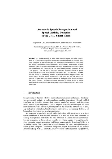 Pdf Automatic Speech Recognition And Speech Activity Detection In The Chil Smart Room