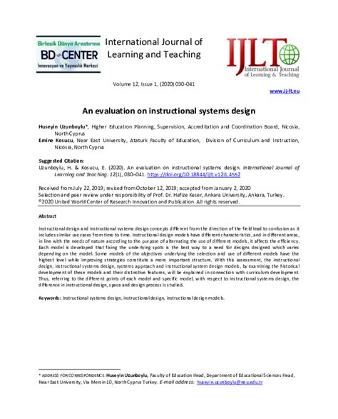 Pdf An Evaluation On Instructional Systems Design
