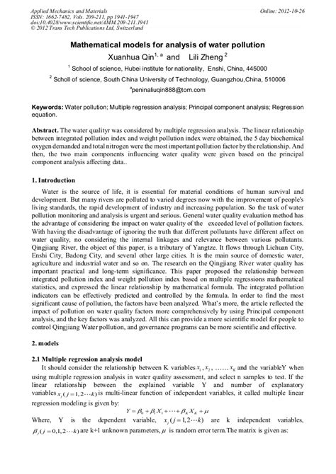Mathematical Models For Analysis Of Water Pollution Scientificnet