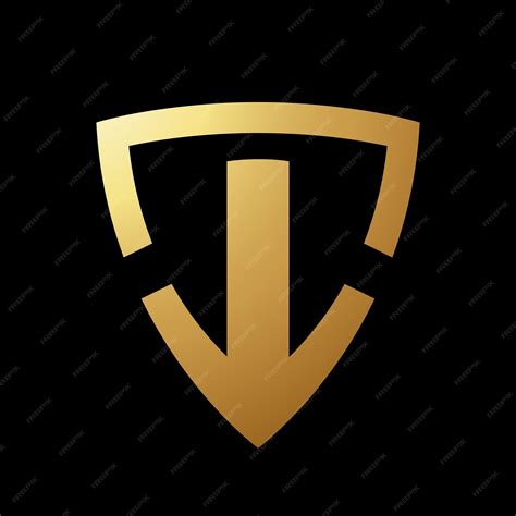 Premium Vector Gold Abstract Shield Shaped Down Facing Arrow Icon On