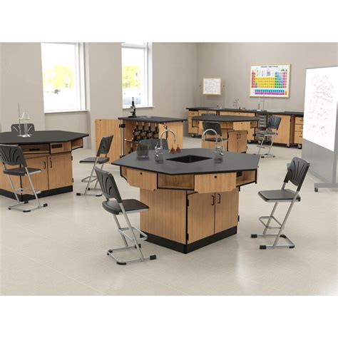 Hexagon 6 Person Science Workstation Phenolic Top Book Boxes Epoxy