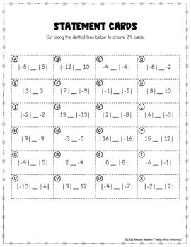 Absolute Value Card Sort Activity By Math With Meaning TPT