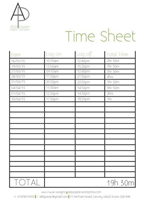 Graphic Design Timesheet Invoice Template
