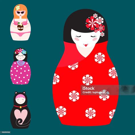 마트 벡터 전통적인 러시아 중첩 인형 장난감 아이 얼굴과 바 부 시카 여자 기념품 일러스트 수 제 장식 그림 패턴으로 가족에 대한 스톡 벡터 아트 및 기타 이미지 Istock