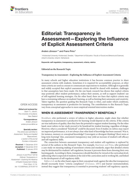 Pdf Editorial Transparency In Assessment—exploring The Influence Of