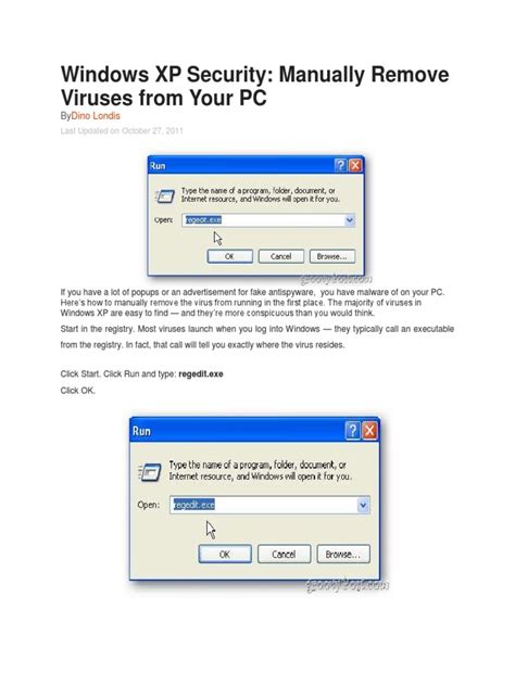 Windows Xp Security Removal Of Virus Manually Pdf Computer Virus Windows Registry