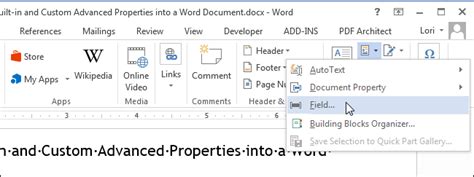 How To Insert Built In And Custom Advanced Properties Into A Word Document