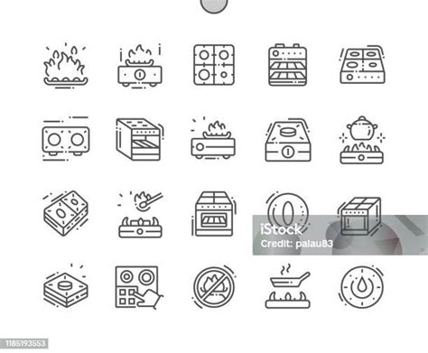 난로 잘 만들어진 픽셀 완벽한 벡터 얇은 라인 아이콘 30 웹 그래픽 및 응용 프로그램을위한 그리드 2x 간단한 최소한의 그림 가열장치에 대한 스톡 벡터 아트 및 기타