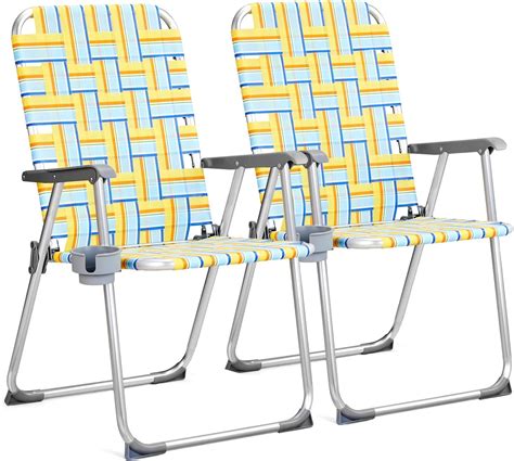 Aluminum Patio Lawn Chairs Folding Set Of 2 With Detachable Cup Holder