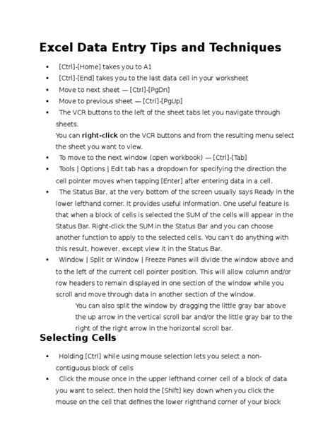 excel data entry tips and techniques pdf parameter computer