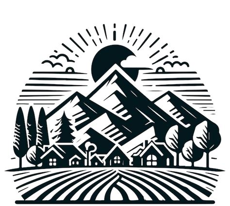 Premium Vector Village Farm Logo Fields House And Tree