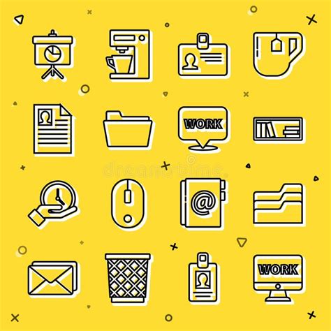 Set Line Monitor With Text Work Document Folder Shelf Books Identification Badge Resume