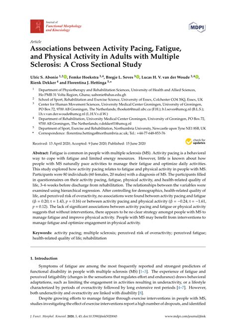 Pdf Associations Between Activity Pacing Fatigue And Physical Activity In Adults With
